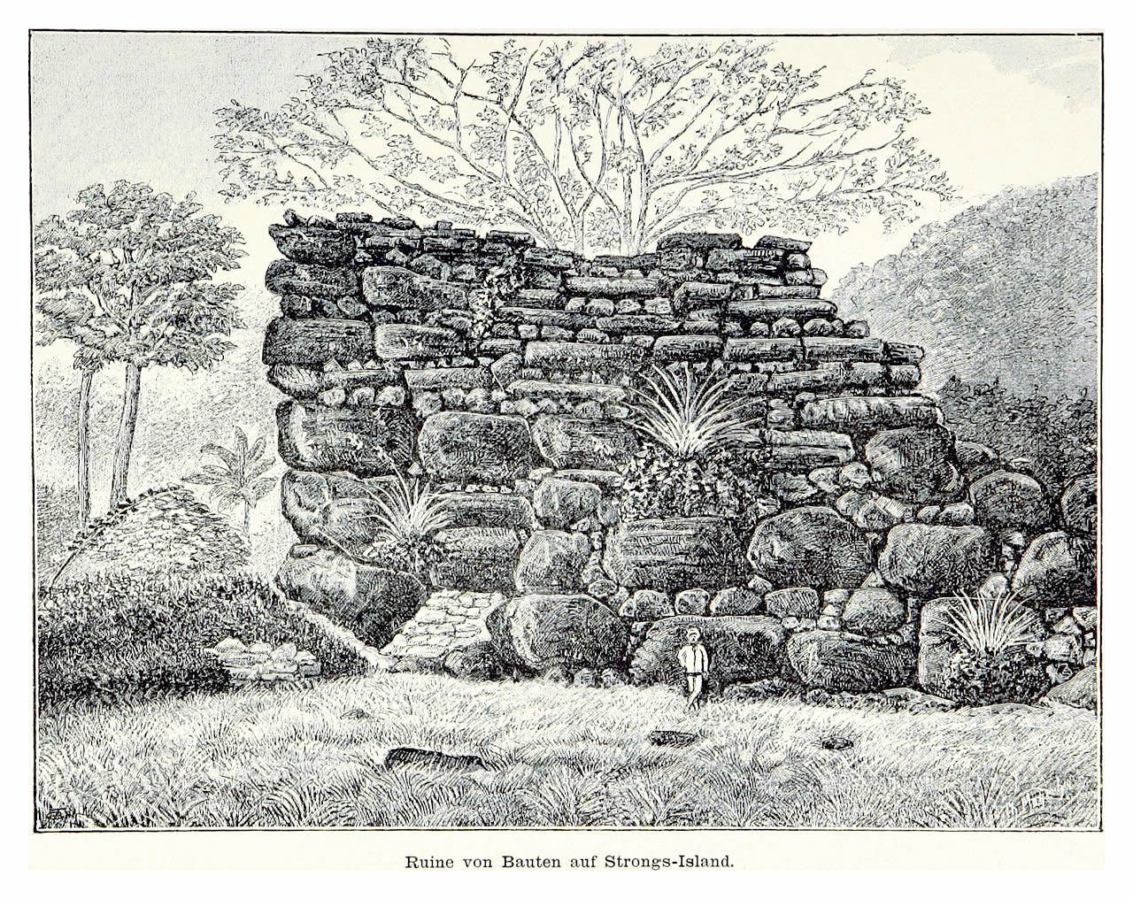 1883 Drawing of Nan Madol from Südsee-Erinnerungen (1875-1880) by Franz ...
